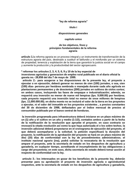 Ley De Reforma Agraria En Honduras Pdf Dominio Eminente Reforma Agraria