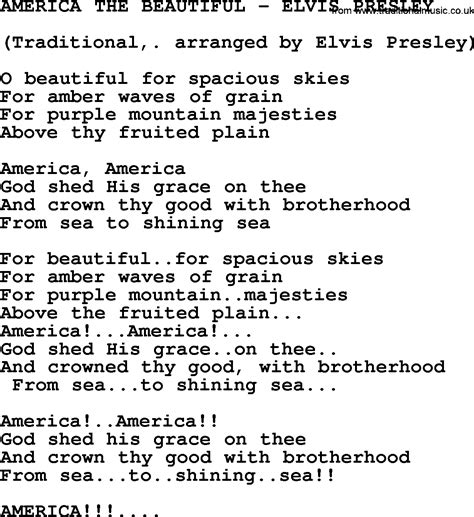 America The Beautiful Elvis Presley Txt By Elvis Presley Lyrics And