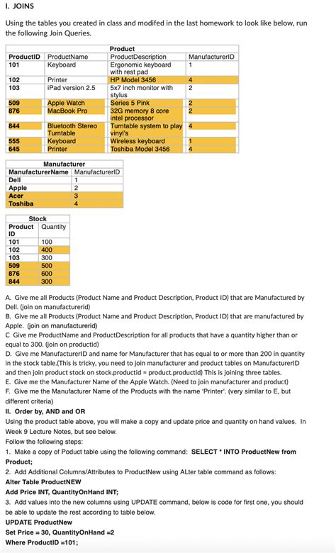 Solved I JOINS Using The Tables You Created In Class And Chegg Com