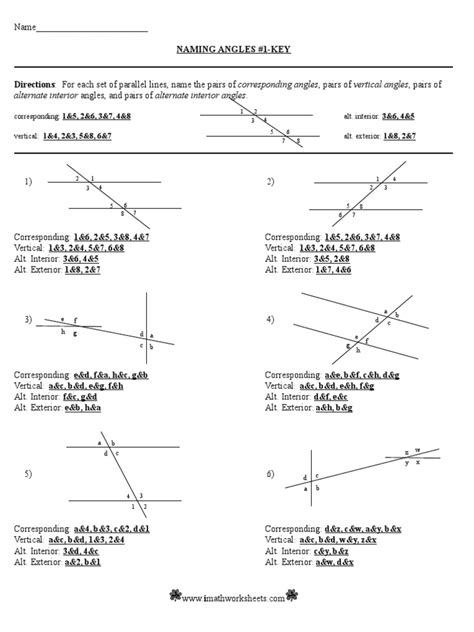 Identifying Angles 1 Key Pdf Geometry Elementary Geometry