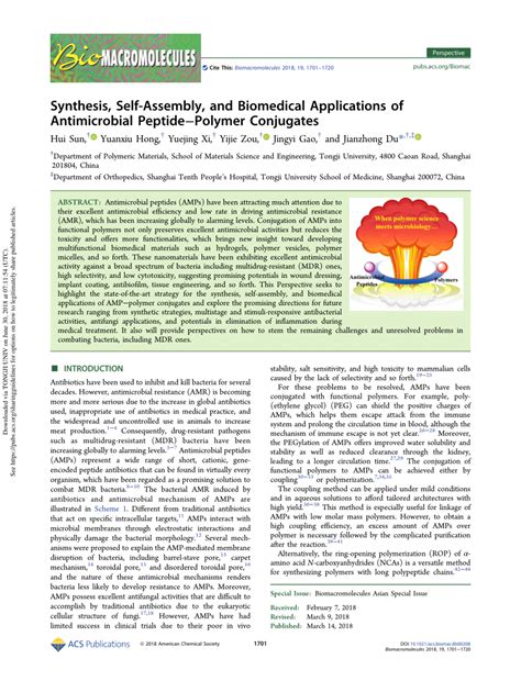 Pdf Synthesis Self Assembly And Biomedical Applications Of