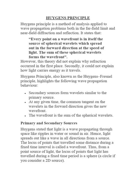 huygens principle pdf diffraction light