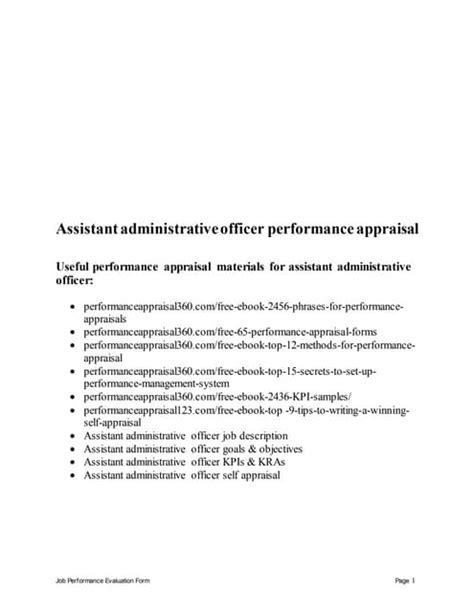 Assistant Administrative Officer Performance Appraisal Docx