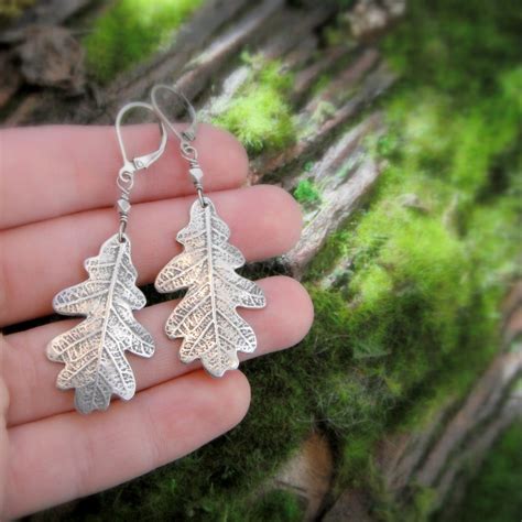 Fine Silver Oak Leaf Earrings Artisan Woodland Jewelry Etsy