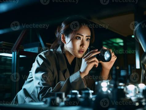 Policewoman is carefully examining the crime scene for potential evidence AI Generative 29668789 ...