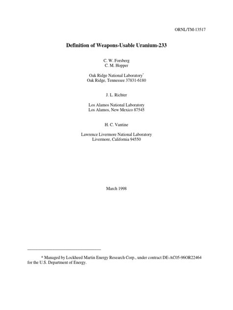 Weapons Grade Uranium 233 Enriched Uranium Uranium