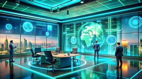holographic displays showing innovative business solutions data