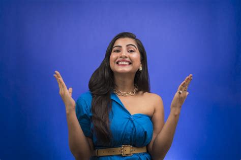 Happy Indian Girl Pointing Hands Upwards Pixahive