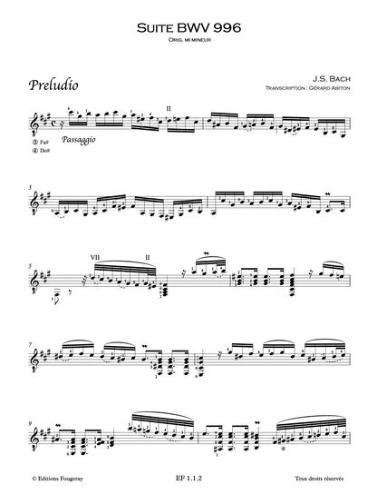 Suite Bwv 996 Johann Sebastian Bach Arr Gérard Abiton Éditions Fougeray