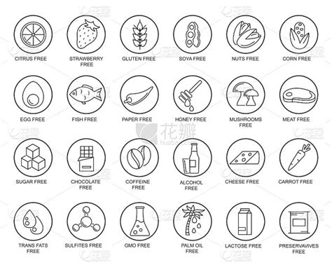 过敏原成分标志细线图标设置。向量素材 花瓣网