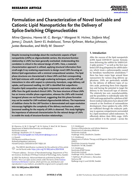Pdf Formulation And Characterization Of Novel Ionizable And Cationic