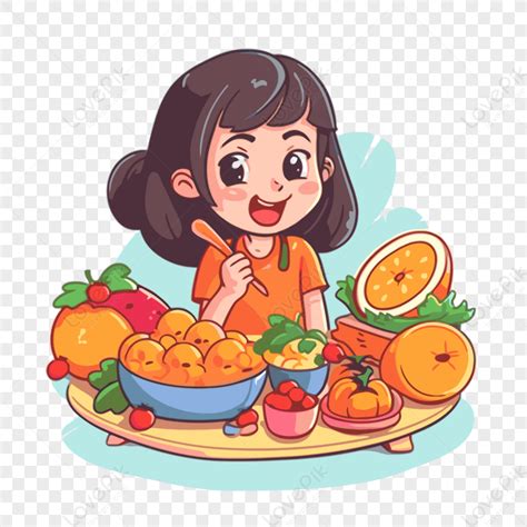Eat Clipart Healthy Girl Cartoon With Fruits In Tray Vector Sharing
