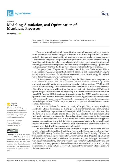 Pdf Modeling Simulation And Optimization Of Membrane Processes