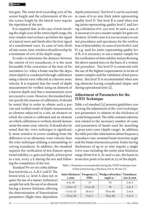 Performing Of Ultrasonic Inspection Using Tofd Technique In Terms Of The Requirements Of Related
