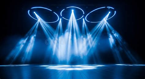 Intense Blue Stage Lights Pierce The Smoky Darkness Stock Illustration