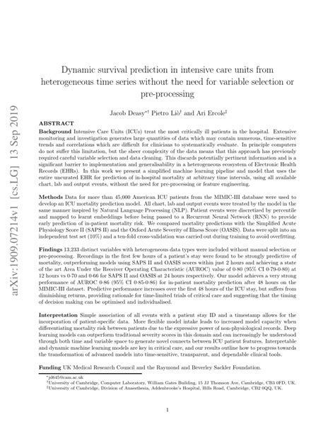 Pdf Dynamic Survival Prediction In Intensive Care Units From