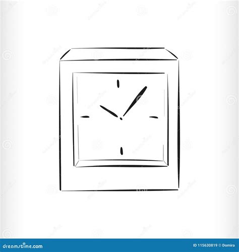 Analog Square Clock In Front Subject Of Interior Sketch In Vector 115630819
