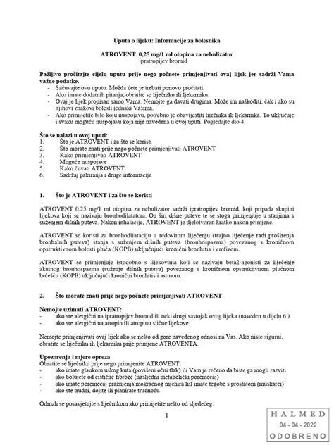 Atrovent 025 Mg 1 Ml Otopina Za Nebulizator Pil Pdf