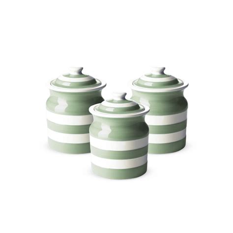 Set Of 3 Willow Green Plain Storage Jars 84cl Cornishware® Classic