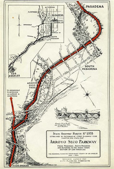 Map Of The Arroyo Seco Parkway Pasadena Freeway In 1934