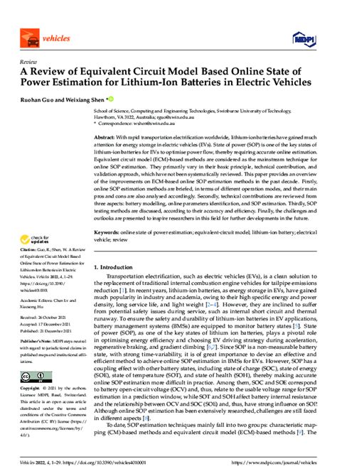 Pdf A Review Of Equivalent Circuit Model Based Online State Of Power Estimation For Lithium