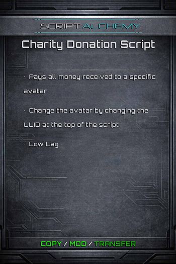 Second Life Marketplace Charity Donation Script