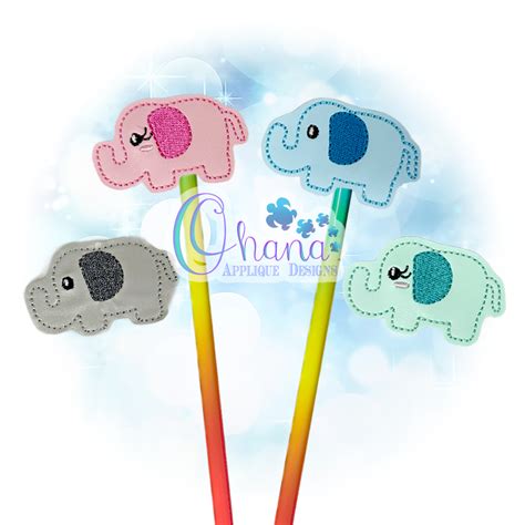 Jellybean Elephant Pencil Topper Embroidery Design Ohana Applique Designs