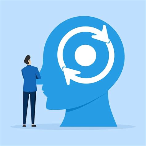 Premium Vector Businessman Standing Next To A Blue Head With Arrows