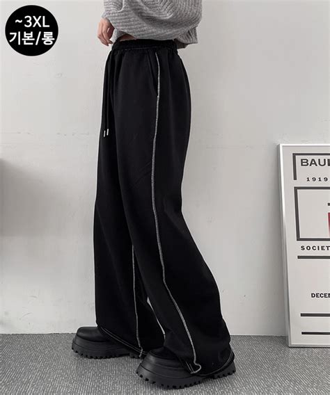 기장선택 ~3xl사이즈 스티치 포인트 밴딩 와이드팬츠 2color [통통제작] 에이블리