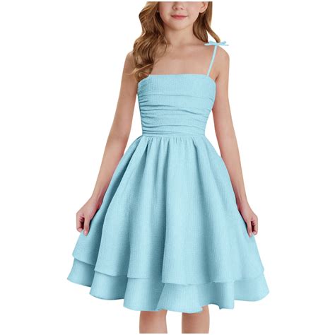 Wrkekc Tween Girls Summer Dress Spaghetti Strap Solid Color Dress