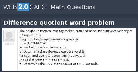 View Question Difference Quotient Word Problem
