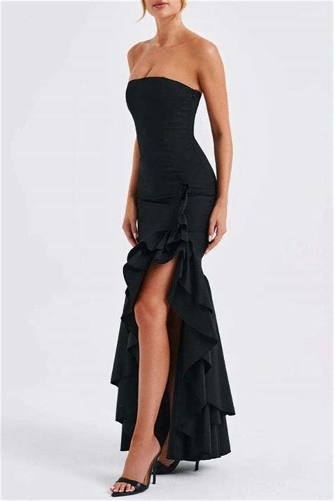 Sexy Print Solid Backless Strapless Irregular Dresses5 Colors