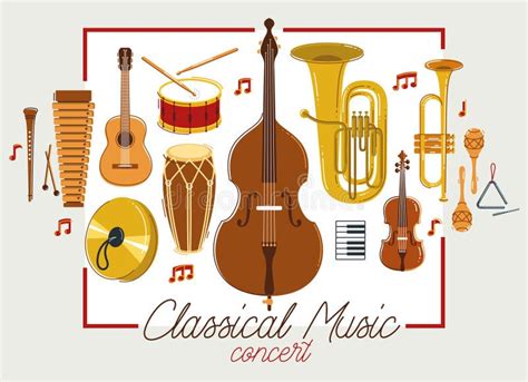 Classical Music Instruments Poster Vector Flat Style Illustration Classic Orchestra Acoustic
