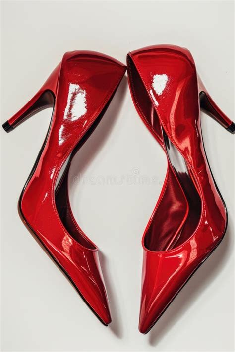 A Pair Of Red High Heels On A White Surface Perfect For Fashion Or