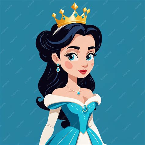 Princess In A Blue Dress And A Crown Vector Illustration Premium Ai