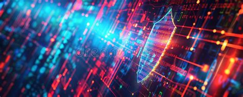 Abstract Cyber Security Theme With A 3d Shield Icon Encrypted Data