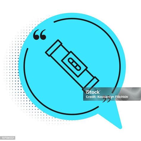 흰색 배경에 격리 된 검은 선 건설 거품 수준 아이콘 워터파스 측정 기기 측정 장비 파란색 음성 버블 기호입니다 벡터 건설 산업에 대한 스톡 벡터 아트 및 기타 이미지