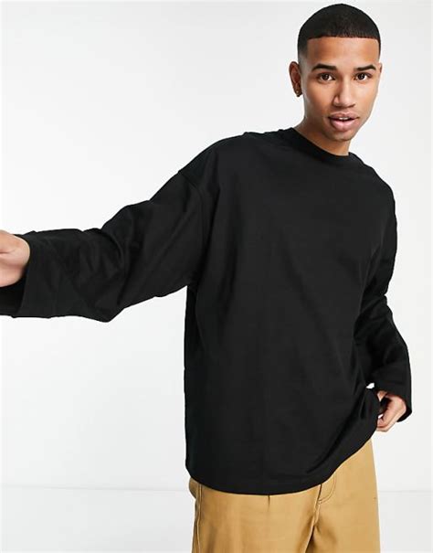 Topman Long Sleeve Heavyweight Oversized T Shirt In Black Asos
