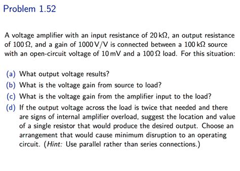 Solved A Voltage Amplifier With An Input Resistance Of K Chegg