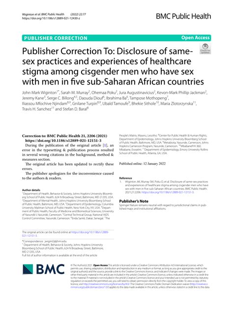 Pdf Publisher Correction To Disclosure Of Same Sex Practices And