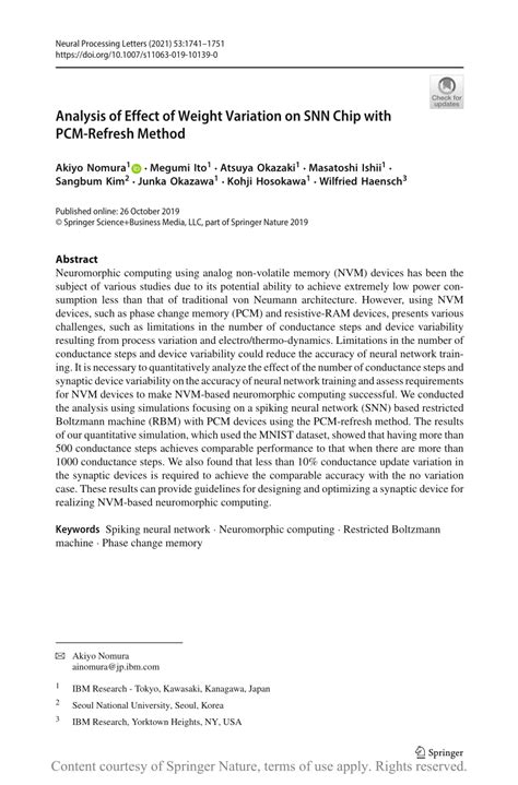 Analysis Of Effect Of Weight Variation On Snn Chip With Pcm Refresh Method Request Pdf