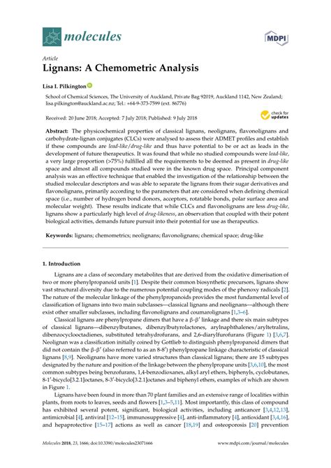 Pdf Lignans A Chemometric Analysis