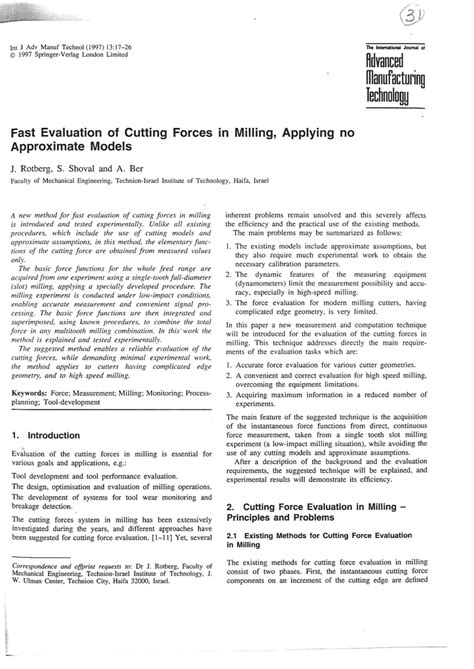 Pdf Fast Evaluation Of Cutting Forces In Milling Applying No