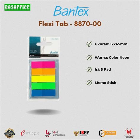 Jual Flexi Tab Bantex 5 Neon Color Tipe 8870 00 Ukuran 12x45mm Padi Umkm