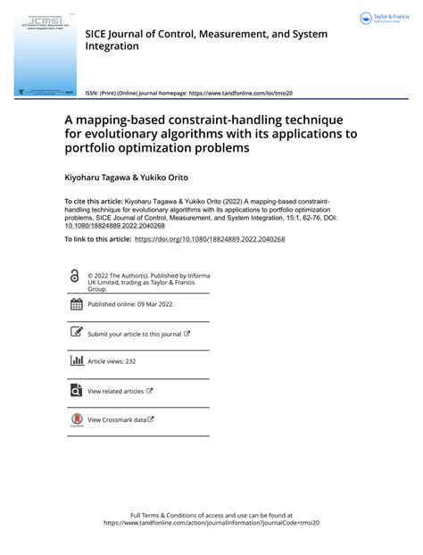 Pdf A Mapping Based Constraint Handling Technique For Evolutionary
