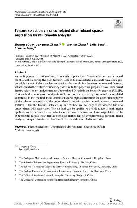 Feature Selection Via Uncorrelated Discriminant Sparse Regression For Multimedia Analysis