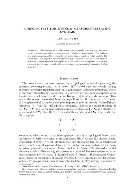 Pdf Uniform Sets For Infinite Measure Preserving Systems