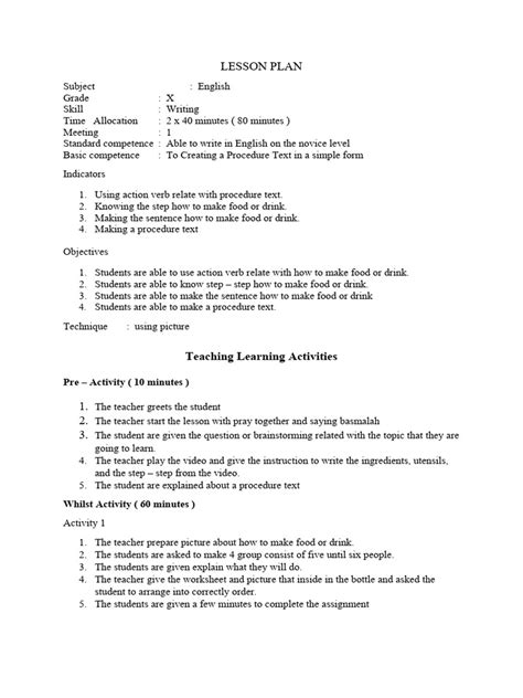 Esmeralda Lesson Plan Writing Procedure Text New 2 Pdf Lesson Plan