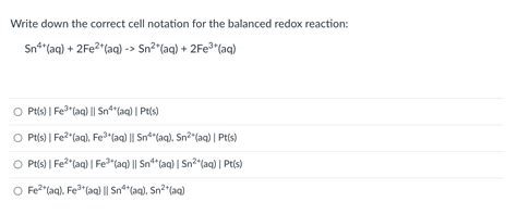 Solved Write Down The Correct Cell Notation For The Balanced Chegg Com