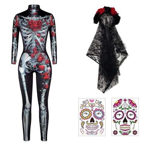 Alaiyaky Halloween Costumes For Women 3d Print Skeleton Jumpsuit